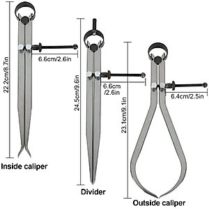 3 Piece Spring Caliper / Divider Set, 8 inches Inside Spring Outside Divider Caliper Set, Calipers Measuring Tool for Wood Turning Lathe Projects