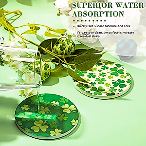 Happy St Patrick's Day Coasters for Drinks 4 Pieces Set Shamrocks Clover Bar Cup Coaster Round Cork Coasters Thick Cork Drink Bar Coasters for Table Kitchen Dining Home Decor, 3.94 Inches