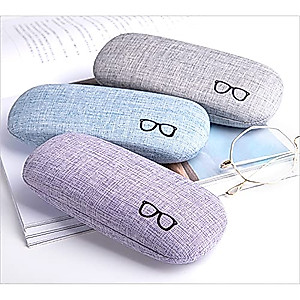 HSYMQ 3Pack Hard Shell Eyeglasses Case Protector Linen Fabrics Large Glasses Case Concise
