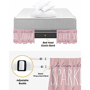 Blush Pink Positive Bed Skirt Queen Size 16 Inch Drop, Adjustable & Elastic Wrap Around Bed Skirts Pleated Luxury Dust Ruffles for Twin Full Queen Cal King Base Bed, Black White Energy Word