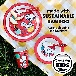 Peanuts Snoopy Fun Times 5-Piece Bamboo Melamine Dinnerware Set For Kids - Red