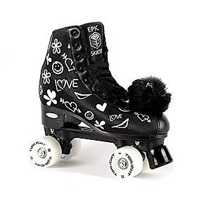 Epic Skates Womens Luv Quad Roller Skates, Black/White, Ladies 5