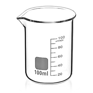 QWORK Sturdy Glass Beaker 100ml, Griffin Low Form, 6 Pcs, 3.3 Borosilicate Glass with Printed Graduation and Extra Large Marking Spot