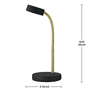 Globe Electric Desk Lamp, Gold Gooseneck, Matte Black Finish, 5W Energy Star Integrated LED, 250 Lumens 30061, 15.45", Black & Gold