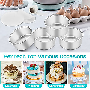 TeamFar 4 Inch Cake Pans, Stainless Steel 4 PCS Small Round Cake Pan Set for Baking Roasting, Non-Toxic & Sturdy, Non-Stick & Heat-Resistant, Dishwasher Safe