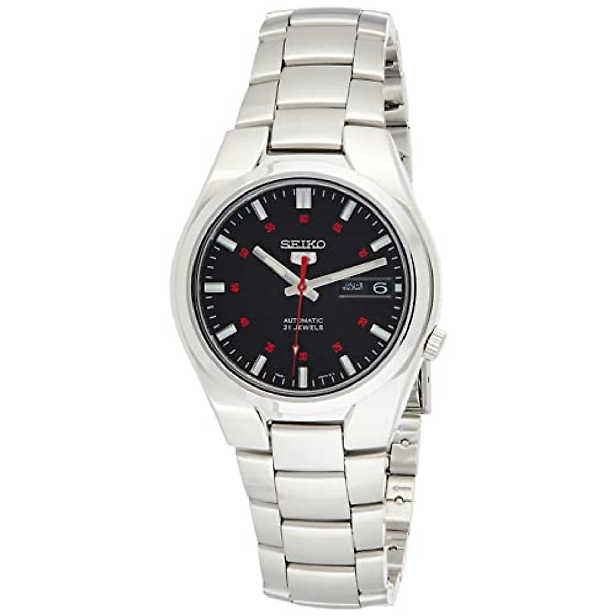 Seiko Men's 5' Japanese Automatic Stainless Steel Casual Watch, Color: Black dial (Model: SNK617)