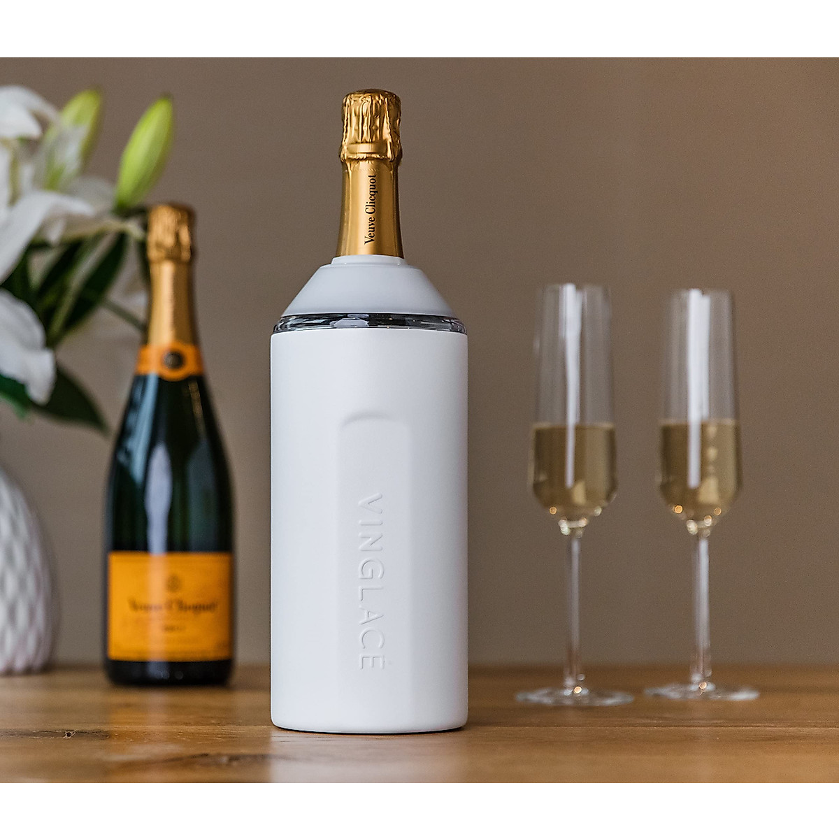 Vinglacé Wine Bottle Chiller- Portable Champagne Insulator- Stainless Steel Wine Cooler Sleeve, White