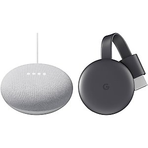 Google Nest Mini 2nd Generation Chalk (Bluetooth Speaker) Chromecast 3rd Gen - Value Bundle