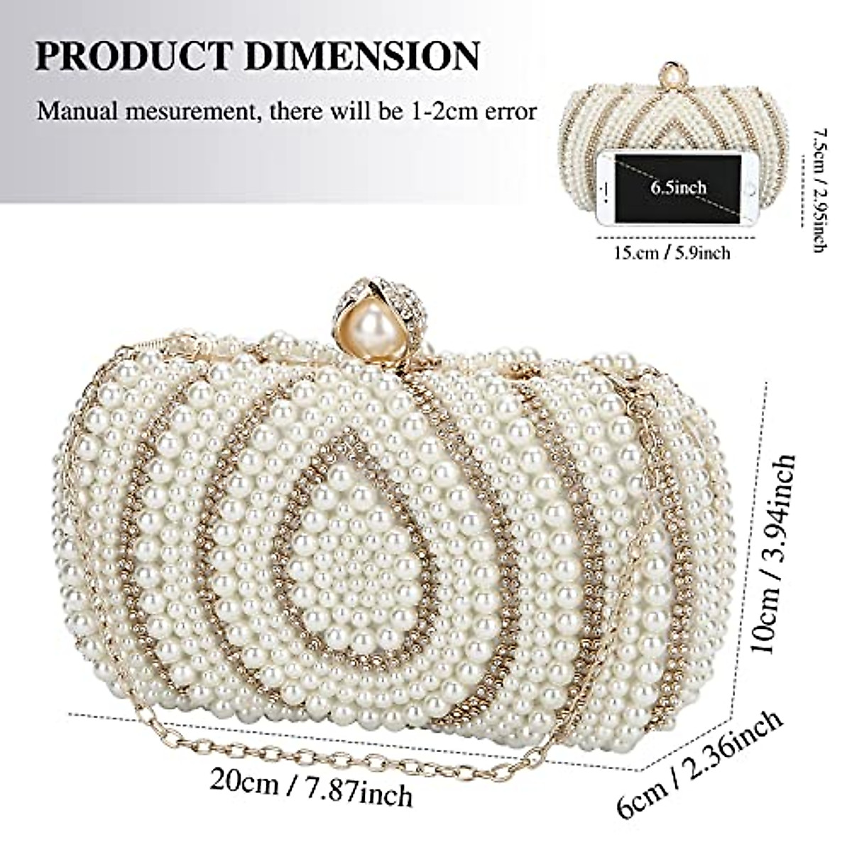 Tanpell Women's Pearl Beaded Evening Clutches Bags for Wedding Luxury Evening Purse Handbag for Party Prom (Champagne)