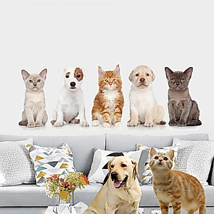 Animal Wall Stickers Dog Cat 3D Pet Stickers 2 Sheets Large Self Adhesive Removable Wall Decals for Kids Baby Living Room Bedroom Nursery House Art Murals DIY Decor
