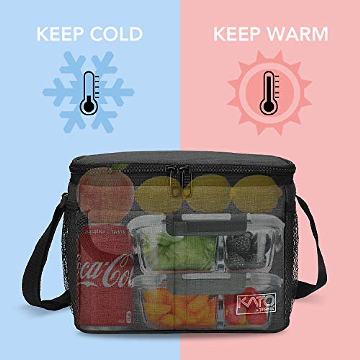 Tirrinia Insulated Lunch Box for Women Men, Leakproof Thermal Reusable Lunch Bag with 4 Pockets for Adult, Cooler Bag Tote for Office Work, Black