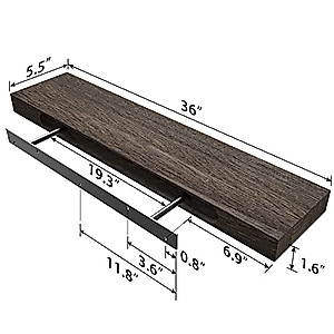 Floating Shelves 36 inches Rustic Natural Wood Shelf for Wall Set of 2 Open Shelving Farmhouse Light Wooden Wall Mounted Shelf Decor for Bathroom, Living Room, Kitchen, Dark Brown (36" W x 5.5"D)