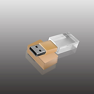 USB Flash Drive128GB 2.0 Flash Memory with Blue Light Crystal Glass Fashionable Crystal Stone Cute Small Compact Portable Waterproof Dustproof Memory Stick USB Pendrive Rectangle Shape Gold