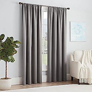 Eclipse Solid Thermapanel Modern Room Darkening Rod Pocket Window Curtain for Bedroom (1 Panel), 54 in x 84 in, Grey