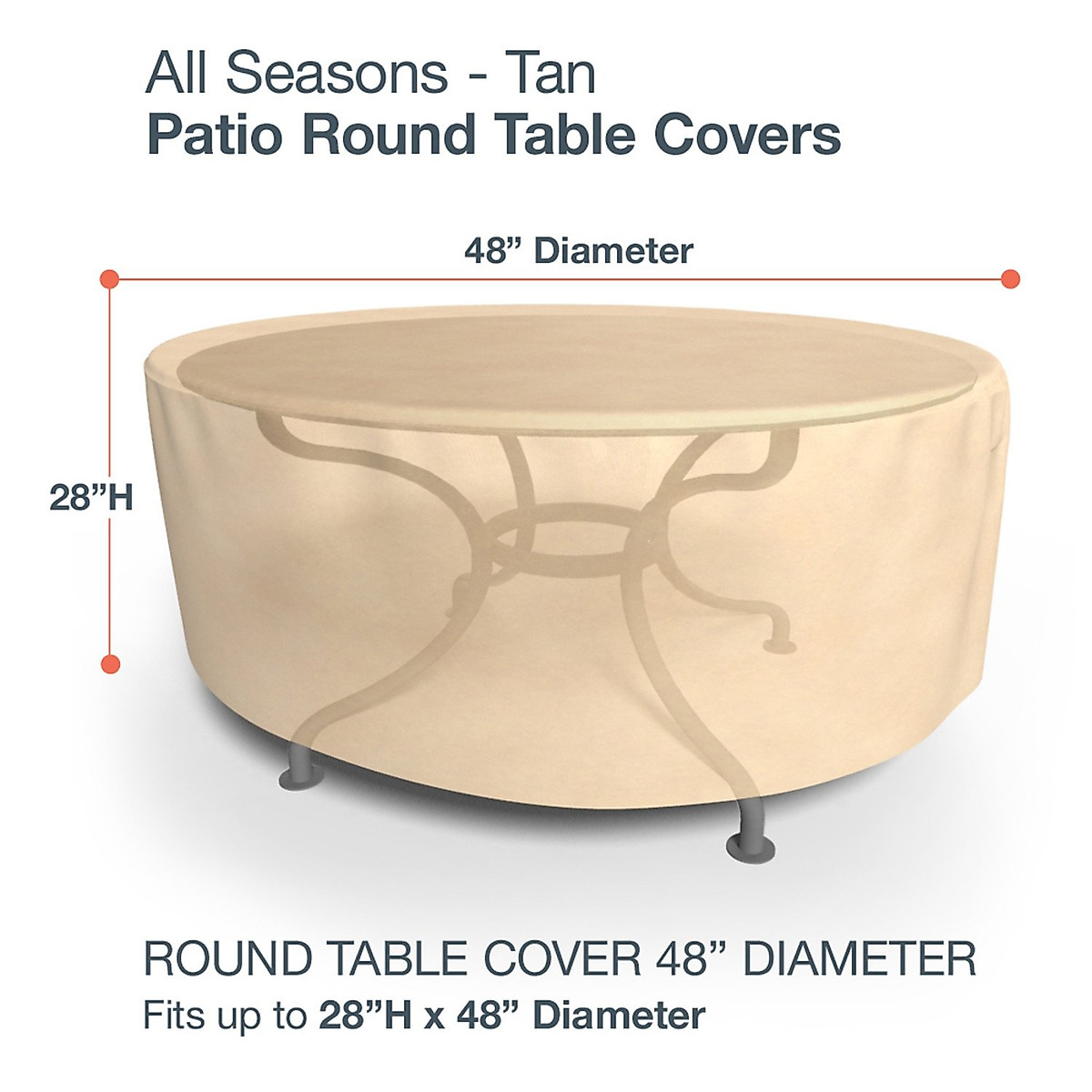 Budge P5A22SF1 All Seasons Round Patio Table Cover Lightweight, UV-Resistant, Medium, Tan