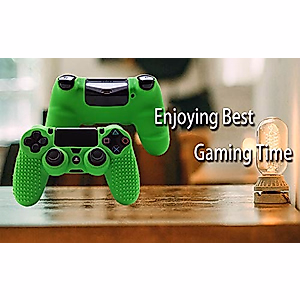 PS4 Controller Grips,Pandaren Studded Anti-Slip Silicone Cover Skin Set Compatible for PS4 /Slim/PRO Controller(Green Controller Skin x 1 + FPS PRO Thumb Grips x 8)