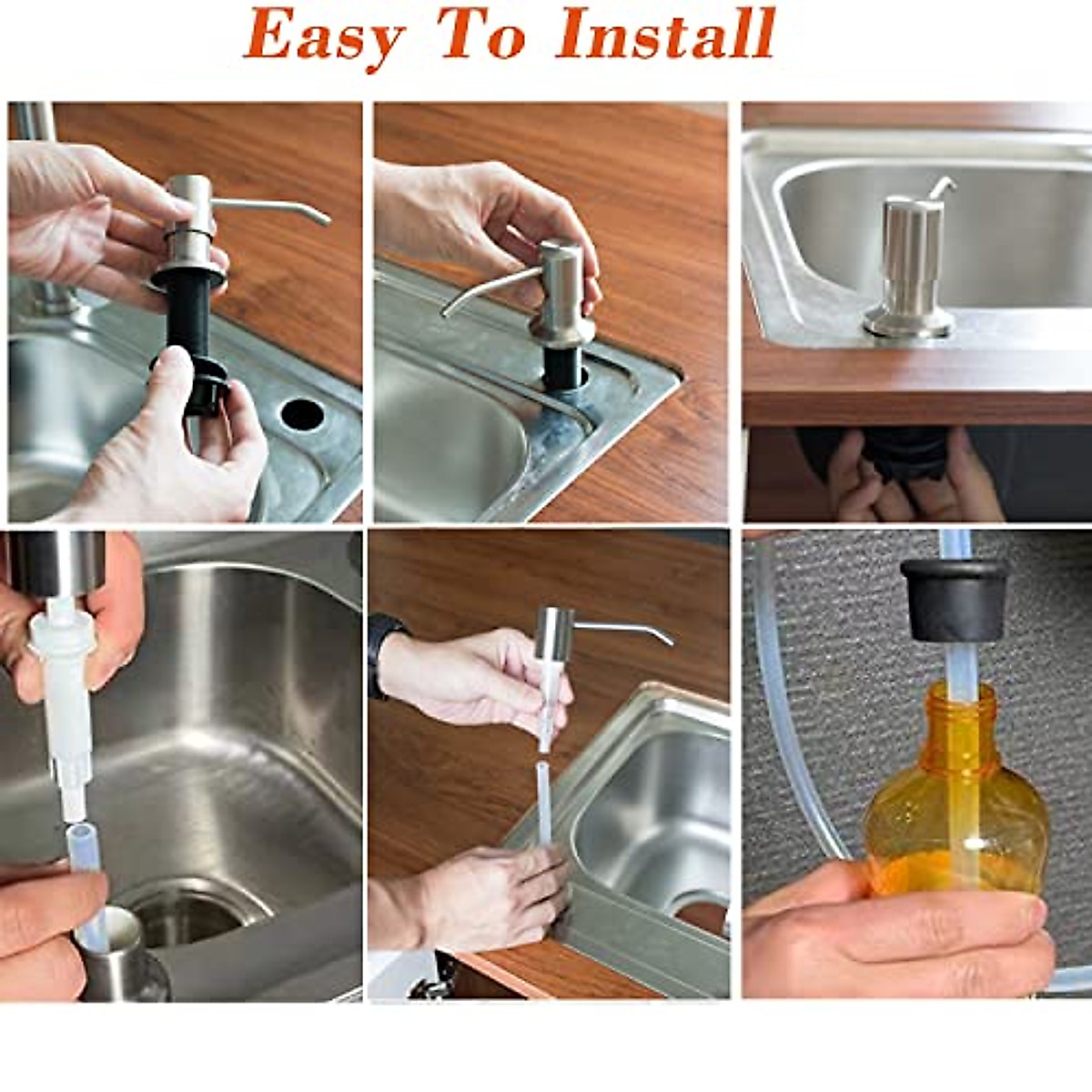 Soap Dispenser for Kitchen Sink Black Under Sink Kitchen Dish Soap Dispenser Pump Stainless Steel Liquid Soap Dispenser with 41" Extension Tube