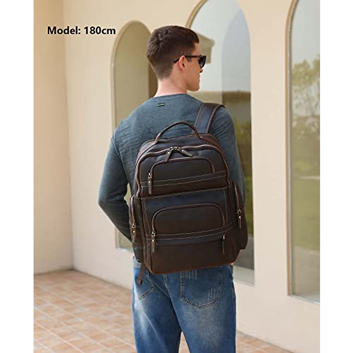 Taertii Vintage Full Grain Genuine Leather Backpack for Men - Fits 16" Laptop, Travel, Hiking, Business, Work, Rucksack Daypack 32L - Brown