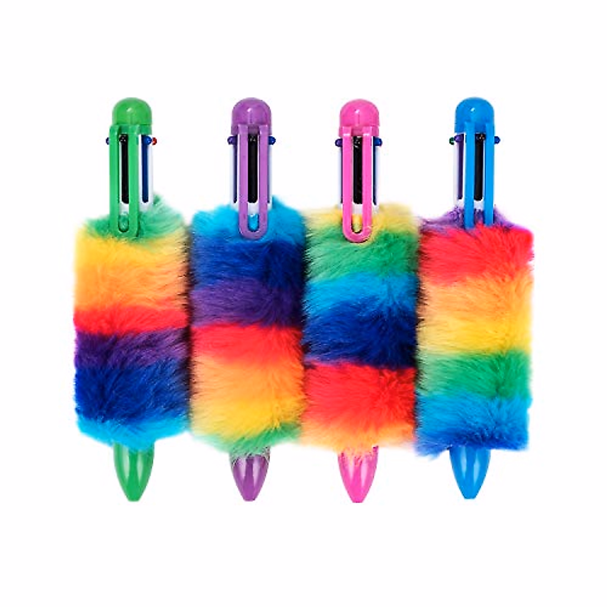 YOUKAI Pen for Girls with Plush Pompom 6 in 1 Multicolor Retractable Ballpoint Pens for Students Children,4 Pack