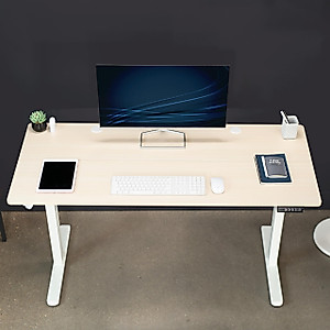 VIVO Electric 55 x 24 inch Stand Up Desk, Complete Height Adjustable Standing Home & Office Workstation with Memory Controller, Light Wood Top, White Frame, DESK-E155TC