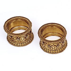 SANARA Indian Bollywood Antique Gold Plated Exclusive 6 pcs Women Metal Bangle Set Flower Design Bracelet Jewelry (2.6)