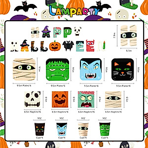 Halloween Party Supplies Kit for 24 Guests - Halloween Design with Disposable Dinner & Dessert Plates, Napkins, Cups, Tablecloth, and Banner -for Halloween Birthday Party Decorations