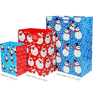 Fzopo Christmas Gift Bags Bulk Set Includes 4 Extra Large 4 Large 4 Medium with Handles Christmas Print Gift Bags Assorted Sizes for Wrapping Holiday Gifts (Variety Pack)