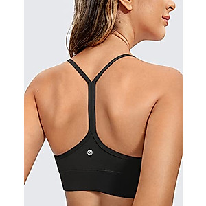 CRZ YOGA Butterluxe Womens Y-Back Racerback Sports Bra - Spaghetti Straps Wireless Scoop Neck Athletic Padded Yoga Bra Black Medium
