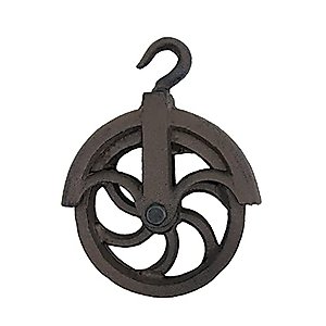 TG,LLC Treasure Gurus Cast Iron Rustic Hanging Cable Pulley Wheel Hook Vintage Metal Farmhouse Country Home Decor