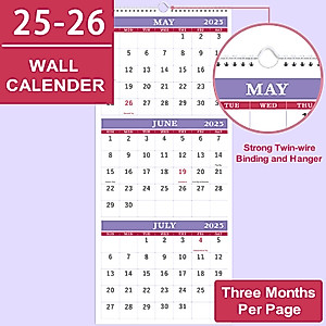 2025-2026 Wall Calendar - 3 Month Wall Calendar Display (Folded in a Month), May 2025 - June 2026, 11.25" x 26", 3 Month Calendar 2025-2026 - Purple