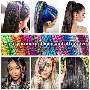 Hair Tinsel Kit with Microlinks Tools, Fairy Hair Glitter Hair Extensions, Hair Tensile, Heat Resistant (47 Inch,12 Colors)