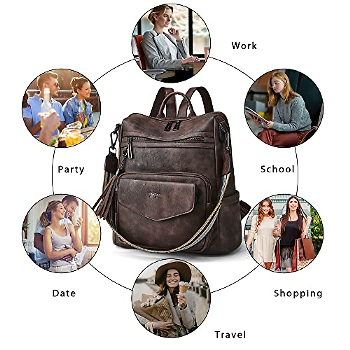 OPAGE Backpack Purse for Women Leather Fashion Designer Backpack Purse Travel Backpack Ladies Shoulder Bags With Wristlet
