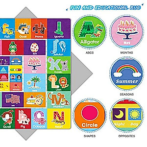 PartyKindom Kids Play Rug Mat Playmat with Non-Slip Design Playtime Collection ABC, Shape, Season, Month, Opposite and Animal Educational Area Rug for Kids Bedroom Playroom (78.7 x 59 inch)