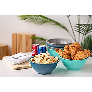 Klickpick Home 10 Inch Plastic Bowls Set of 6-64 ounce (2 Liter) Capacity Extra Large Cereal Salad Serving Mixing Bowl Microwave Dishwasher Safe Soup Bowls - BPA Free Bowls 3 Coastal Colors
