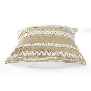 LR Home Neutral Textured Embroidered Throw Pillow Area Rug, 20" x 20", Beige/White