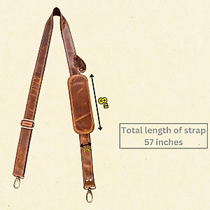 Hell Blues Bag Strap Replacement - Genuine Leather double layered with Brass Swivels ~ Adjustable Shoulder Strap for Messenger, Laptop, Camera, Travel Bags and More (CARAMEL BUFF)