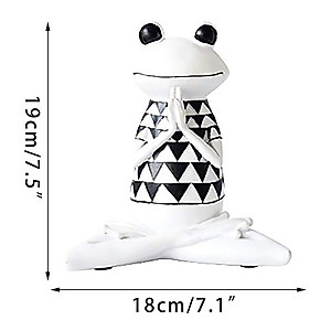 Yoga Frog Resin Statue, Smiling Frog Sitting In Meditation Black And White Check Stripe Printing For Home Desk Office Bathroom Decoration Garden Statue Indoor And Outdoor Decorative Ornaments