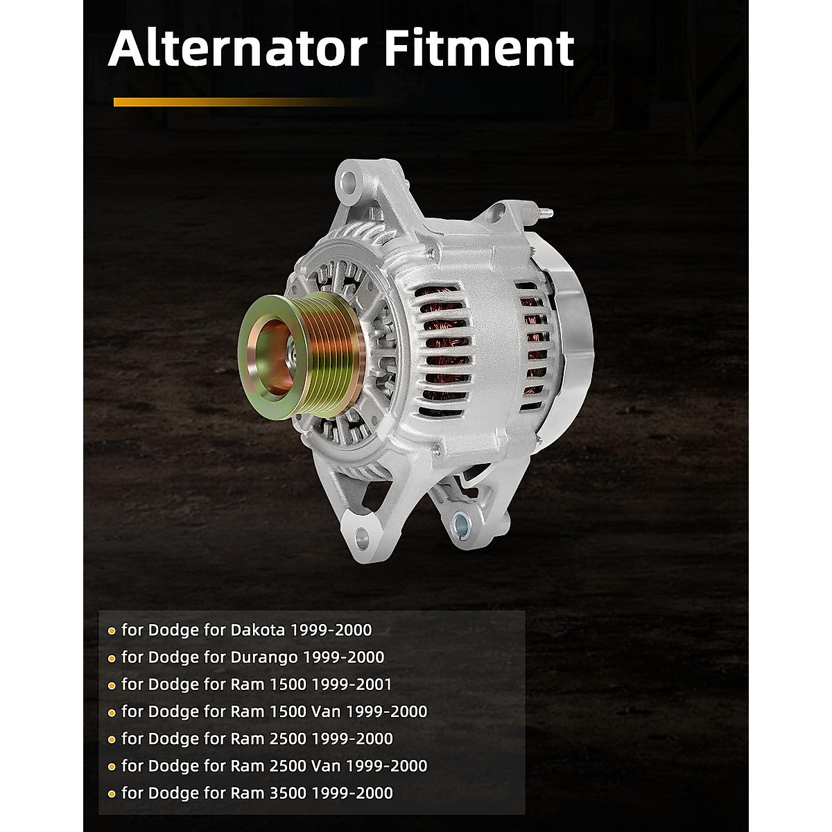 New Alternator Compatible With 1999-2000 For Dodge For Durango 1999-2001 For Dodge For Ram 1500 1999-2000 For Dodge For Ram 1500 Van High Output Alternator Replace 13824, AND0129, 113364