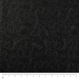 Tooled Faux Leather Western Cowboy, Floral Embossed Vinyl, Craft DIY and Upholstery Textured PU Pleather Fabric - One Foot 12"x54" (Black)