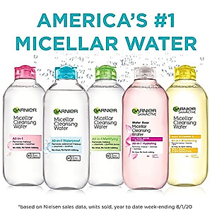 Garnier SkinActive Micellar Water with Rose Water and Glycerin, Facial Cleanser & Makeup Remover, All-in-1 Hydrating, 13.5 fl. oz, 1 count (Packaging May Vary)