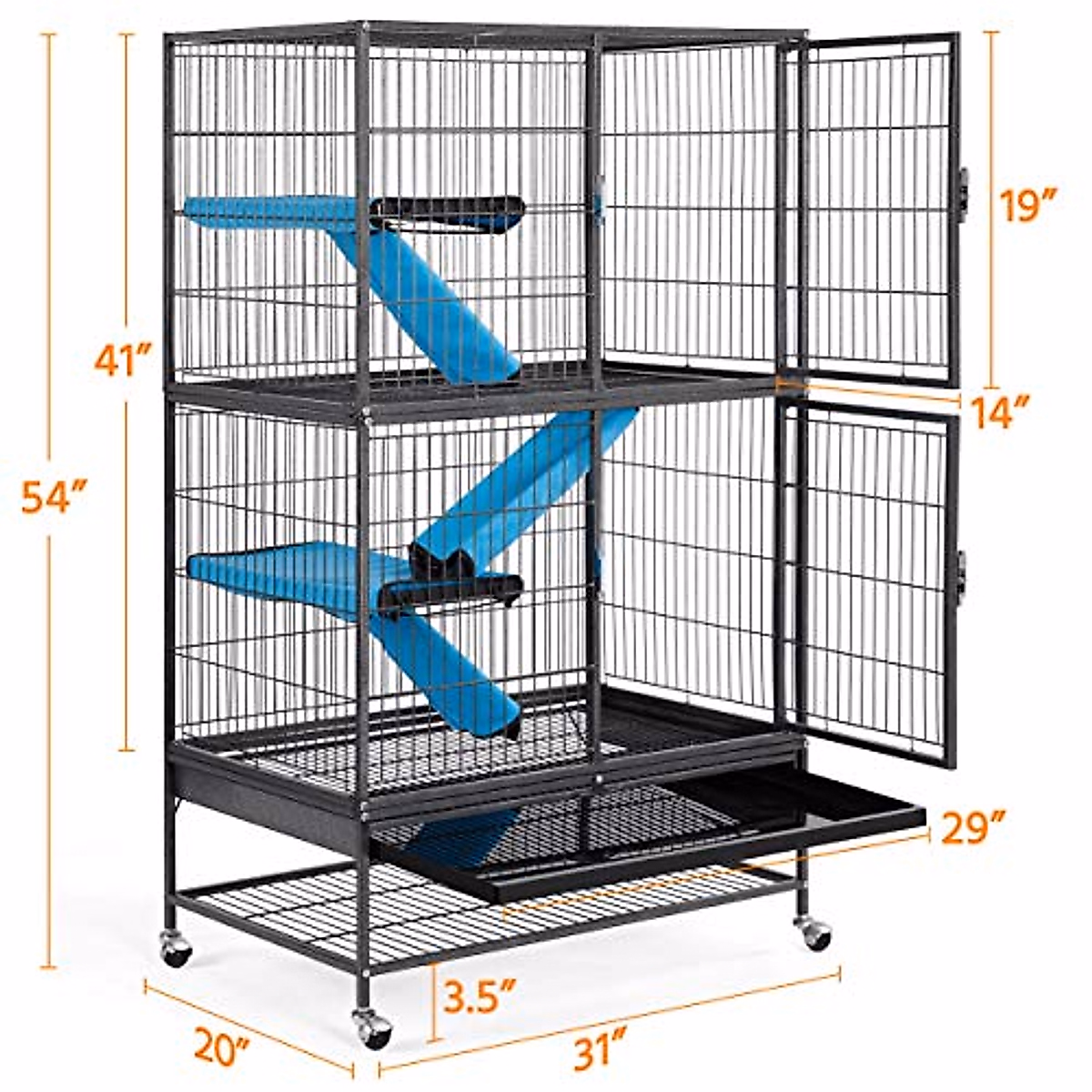 Yaheetech 2-Story Ferrets Cage, 54 Inch Rolling Small Animal Cage with Removable Ramps/Platforms/Storage Shelf/Tray, Metal Critter Nation Cage for Adult Rats/Chinchillas/Guinea Pigs/Rabbit, Black