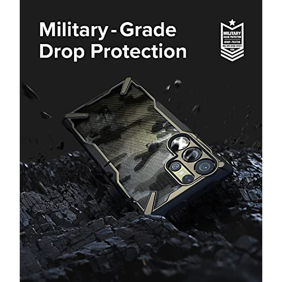 Ringke Fusion-X [Military Design] Compatible with Samsung Galaxy S23 Ultra 5G Case, Camouflage Hard Back Heavy Duty Shockproof Advanced Protective Bumper Cover - Camo Black