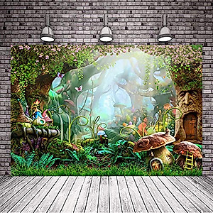 7x5ft Enchanted Forest Photo Backdrop, Fairy Tale Wonderland Backdrop, Alice and Wonderland Backdrop ​for Girl Princess Birthday Party Newborn Baby Shower Banner Decoration Photo Booth Prop