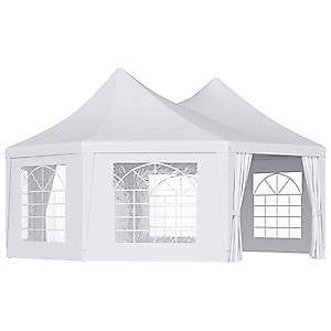 Outsunny 22 x 16 ft Party Tent, Wedding Tent with Sidewalls, Heavy Duty Event Tent with 2 Doors and 6 Windows, Outdoor Gazebo Tent for Party, White