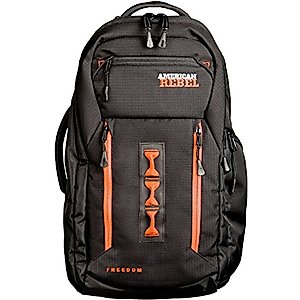 Concealed Backpack Holster for Men and Women, American Rebel Large Freedom Concealed Carry Backpack (Black/Orange Trim, Large)
