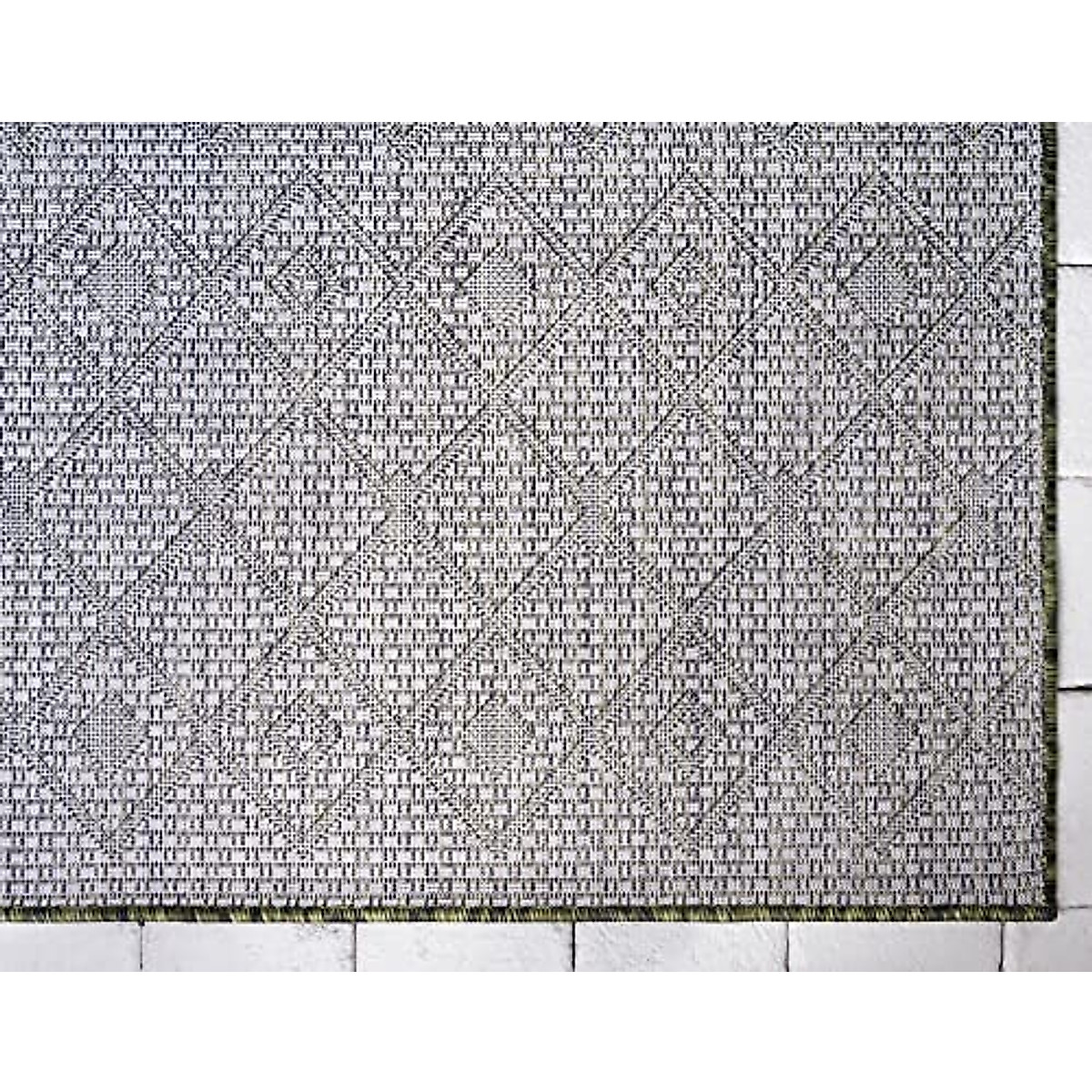 Unique Loom Outdoor Trellis Collection Area Rug - Tribal Trellis (2' x 8' Runner, Green/ Natural)