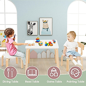Danrelax Kids Table and Chairs Set - Children Activity Table w/ 2 Chairs, Kids Desk and Chair Set with Durable Birch Veneer, Playroom Daycare Furniture for Drawing, Reading, White Solid Wood