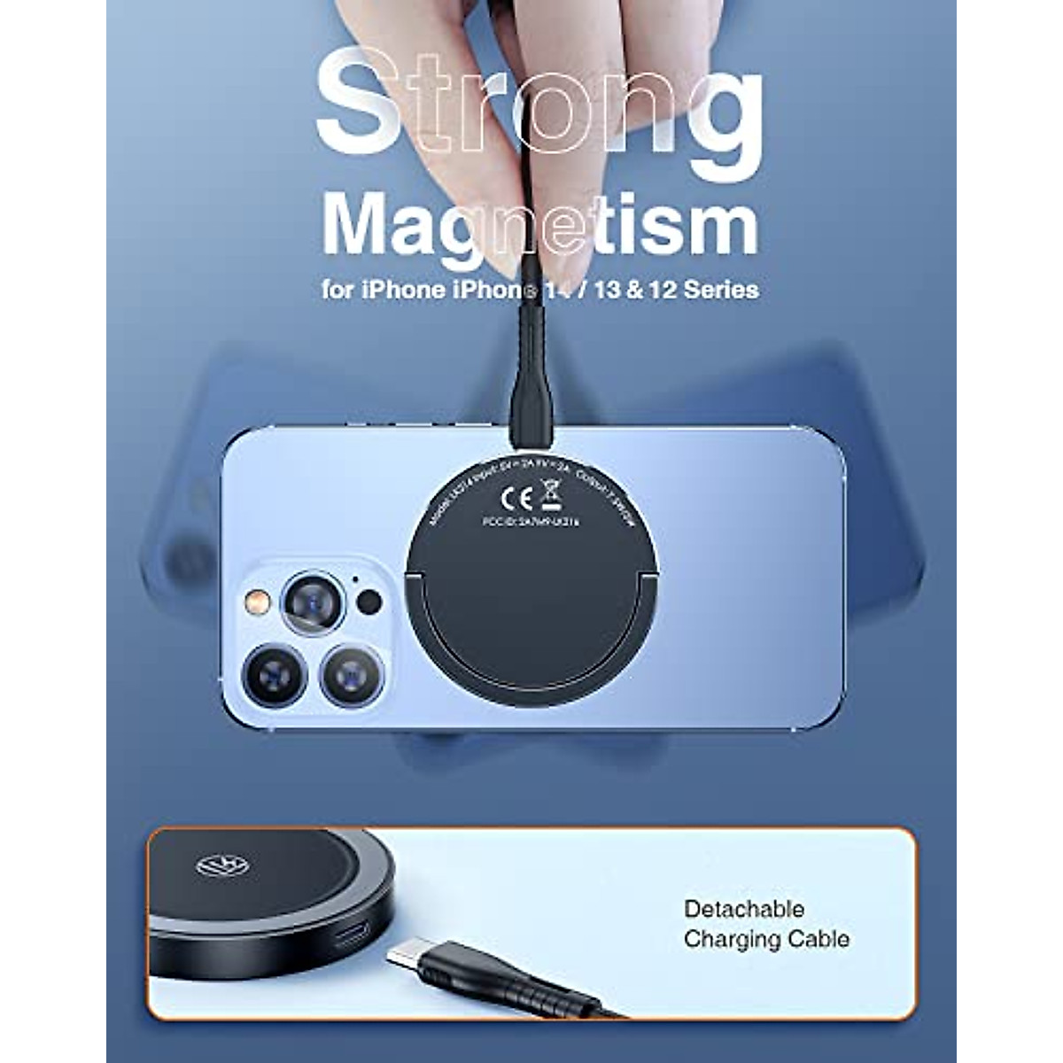 LK Magnetic Wireless Charger Compatible for MagSafe Charger for iPhone 14 Pro Max/14 Pro/14 Plus/13/13 Pro/13 Pro Max/iPhone 12 Pro/12 Pro Max, 3.3 ft Cable(No Adapter), Black