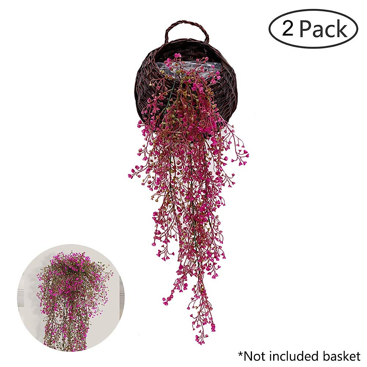 G-Tree Artificial Plants Vine Hanging, Set of 2 Artificial Ivy Flowers Fake Greenery Plants for Garden Wall Decoration, Red Rose