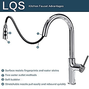 LQS Kitchen Faucet with Pull Down Sprayer, Sink Faucet, Single Handle Kitchen Faucet, High Arc Kitchen Sink Faucets, Faucet for Kitchen Sink, Chrome